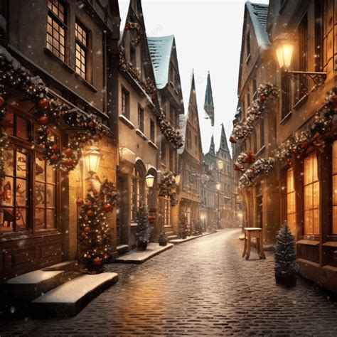 크리스마스 이브의 작은 유럽 도시나 마을의 거리 구시 가지 오래된 도시 건물 만화 Png 일러스트 및 이미지 에 대한 무료 다운로드 Pngtree