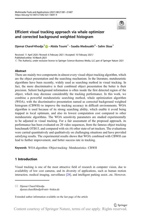 Efficient Visual Tracking Approach Via Whale Optimizer And Corrected