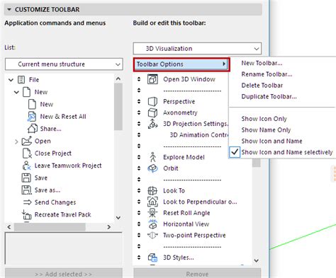 Toolbar Customization Dialog Box