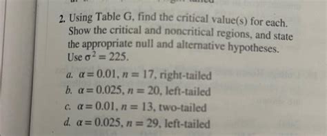 solved 2 using table g find the critical value s for