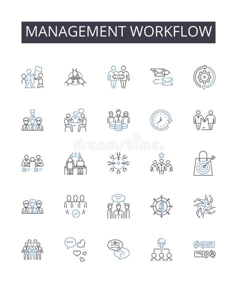 Management Workflow Line Icons Collection Automation Innovation Virtual Acceleration