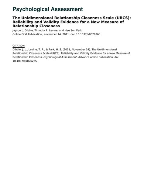 Pdf The Unidimensional Relationship Closeness Scale Urcs Reliability And Validity Evidence