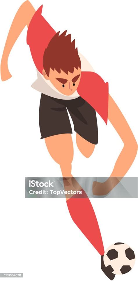 전문 축구 선수 실행 하 고 공을 발로 유니폼 훈련에 축구 선수 문자 연습 축구 전면 보기 벡터 일러스트 레이 션 경기 스포츠에 대한 스톡 벡터 아트 및 기타 이미지