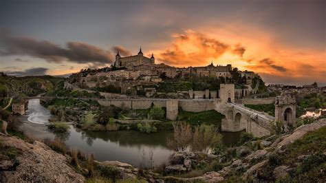 Landscapes Castles Grass Spain Rivers Cities Skies Wallpaper 38295