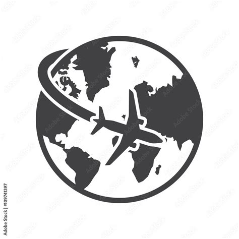 Globe And Plane Icon Stock Vector Adobe Stock