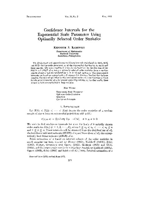 Pdf Confidence Intervals For The Exponential Scale Parameter Using Optimally Selected Order