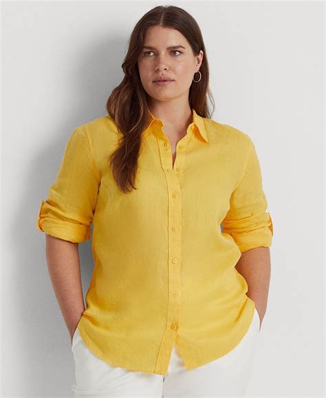 Lauren Ralph Lauren Plus Size Linen Buttoned Top Macys