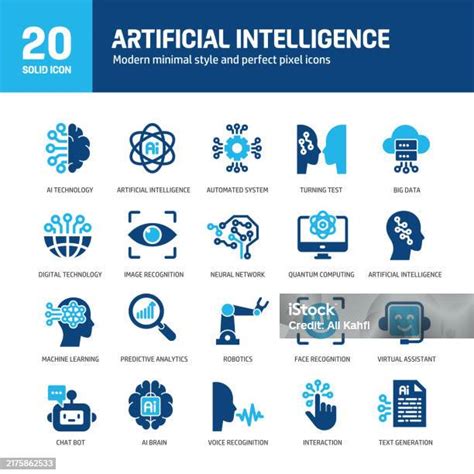 인공 지능 글리프 솔리드 아이콘 기계 학습 기술 데이터 가상 로봇 솔리드 아이콘 컬렉션을 포함합니다 벡터 일러스트 레이 션 웹