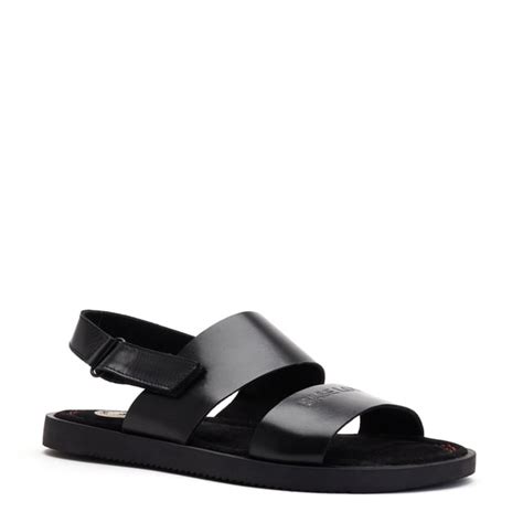 Base London Mens Aries Waxy Black Leather Ankle Strap Sandal