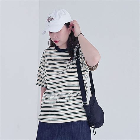 유무즈 55 77추천3컬러 배색 컬러 단가라 스트라이프 라운드 코튼 반팔티 면100 루즈핏 컬러감최고 레트로 캐주얼