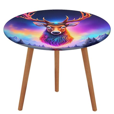 Colorful Glowing Deer Starry Night Sky Pattern Round Tablecloth