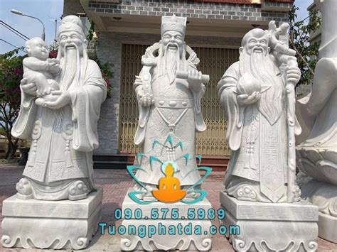Tượng Phúc Lộc Thọ Đá Cẩm Thạch Vàng Tự Nhiên Nguyên Khối Giá Tốt
