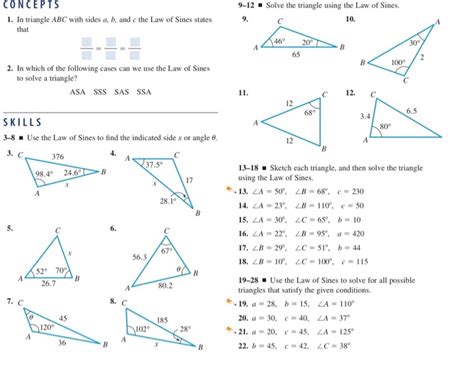Solved CONCEPTS 9 12 Solve The Triangle Using The Law Of Chegg Com