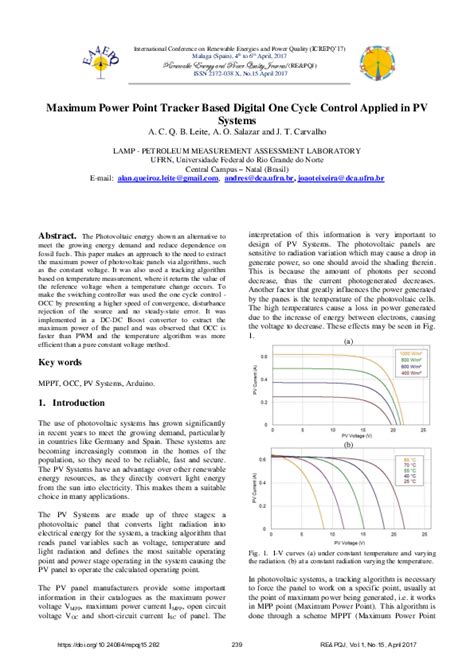 Pdf Maximum Power Point Tracker Based Digital One Cycle Control Applied In Pv Systems