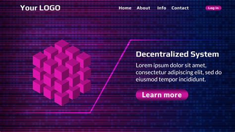 Decentralized Service Website Start Page Template With Digital Background Isometric Cube As A