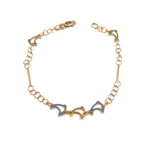 Pulsera Delfines Bicolor De Oro De 18k Aderezo Joyas