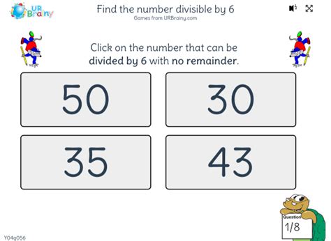 find the number divisible by 6 division maths games for year 4 age 8