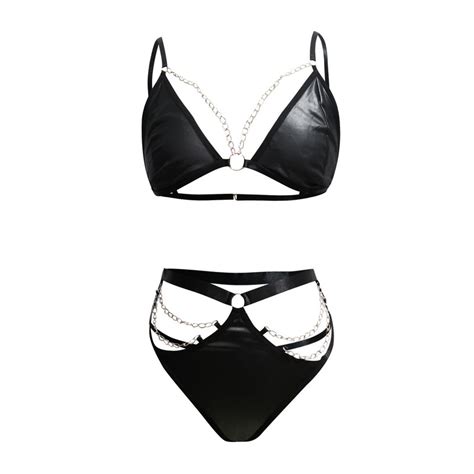 Badu Bg Секси дамско латексово бельо от две части Pu кожа Дамски стоманен пръстен Push Up сутиен