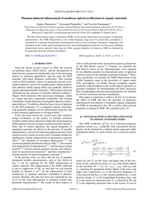 Pdf Plasmon Induced Enhancement Of Nonlinear Optical Rectification In