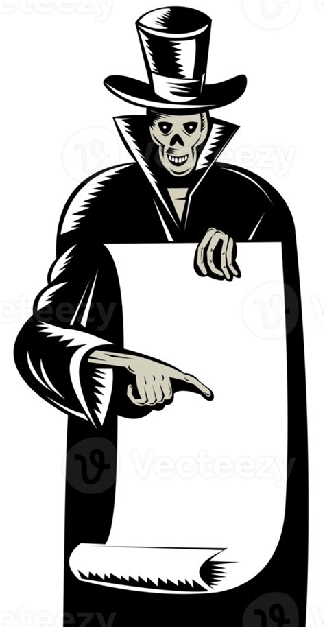 Grim Reaper Paper Pointing Woodcut 13787488 Png