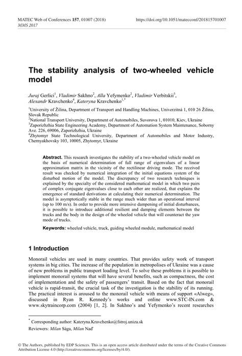 PDF The Stability Analysis Of Two Wheeled Vehicle Model