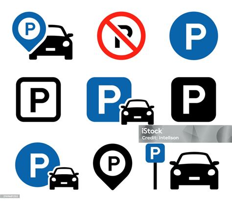 주차장 아이콘 세트입니다 공용 주차장 및 주차 위치 기호입니다 No Car Parking Sign 스톡 벡터 거리에 대한 스톡 벡터 아트 및 기타 이미지 Istock