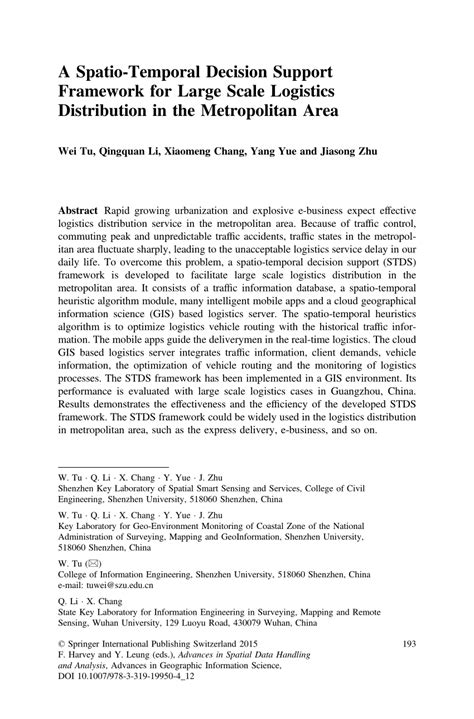 Pdf A Spatio Temporal Decision Support Framework For Large Scale Logistics Distribution In The