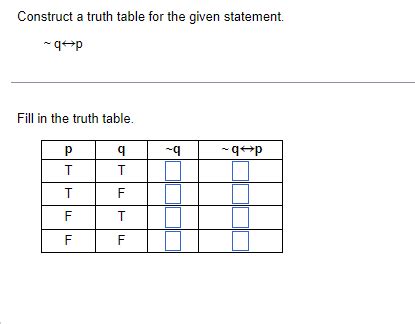 Solved Construct A Truth Table For The Given Statement Qp Chegg Com