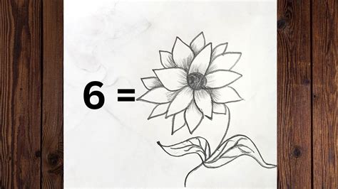 How To Draw Sunflower With 6 Number Step By Step Sunflower Drawing With Number 6 Easy YouTube
