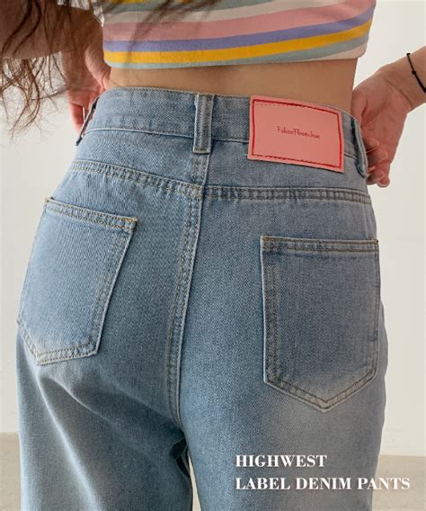 💗pink Label💗 실물예쁨 하이웨스트 라벨 와이드 연청 데님 팬츠 연청 롱 빈티지 힙해 데님 스트레이트 캐주얼