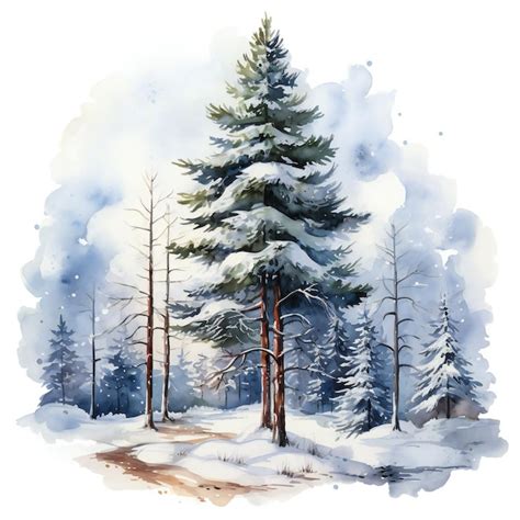 Premium Photo A Drawing Of A Pine Tree With Snow On The Branches