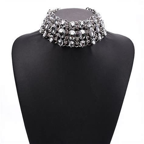 Gold Color Luxury Crystal Rhinestone Choker Necklaces Big Bib Large