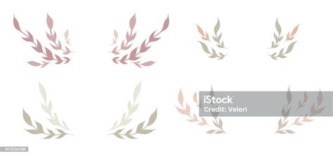 단풍과 복사 공간이 있는 나뭇가지에서 화환의 벡터 세트 파스텔 색상의 나뭇 가지와 줄기가있는 부드러운 프레임 모음 개체 그룹에 대한 스톡 벡터 아트 및 기타 이미지 Istock