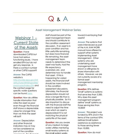 Asset Management Question And Answer Session Environmental Finance Center Network Asset Management Question And Answer Session Environmental Finance Center Network