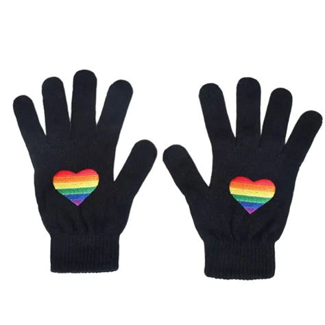 Lgbt Pride Rainbow Heart Knitted Full Finger Gloves Queerks™