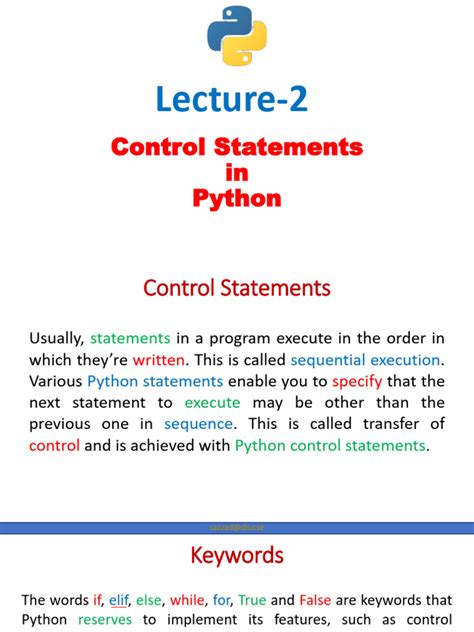 Lecture 2 Control Statements In Python Pdf Reserved Word Software Development