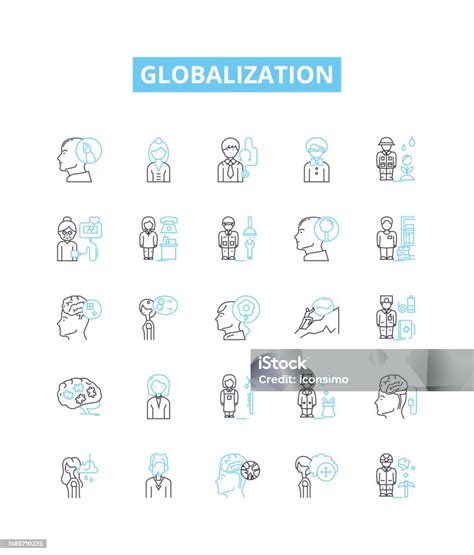 세계화 벡터 라인 아이콘이 설정되었습니다 세계화 국제화 통합 통일 연결성 상호 연결성 초국가주의 삽화 개요 개념 기호 및 기호