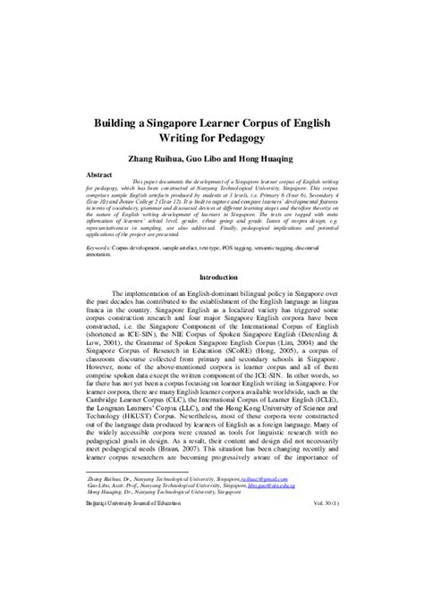 Pdf Building A Singapore Learner Corpus Of English Writing For Pedagogy