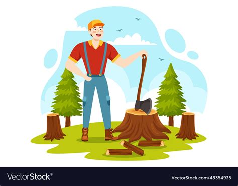 Men Chopping Wood And Cutting Tree Royalty Free Vector Image