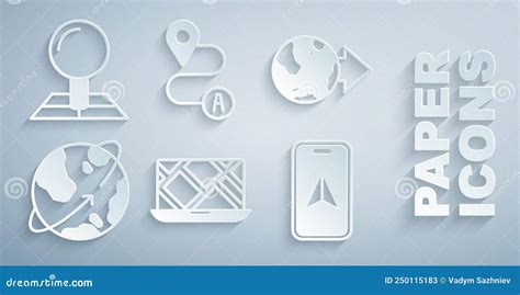 Set City Map Navigation Location The Globe Satellites Orbiting Earth Route Location And