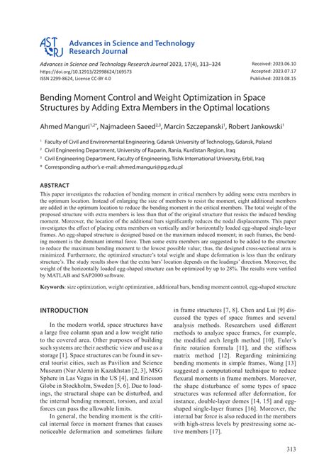 Pdf Bending Moment Control And Weight Optimization In Space