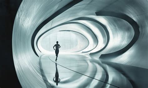 Futuristic Runner In Sleek Illuminated Tunnel Showcasing Dynamic