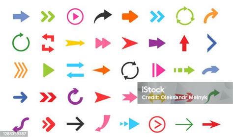 다채로운 화살표 컬렉션 웹 디자인 또는 앱에 대한 기호입니다 방향 포인터 집합입니다 Led 조명에 대한 스톡 벡터 아트 및 기타 이미지 Led 조명 등 마우스 화살표