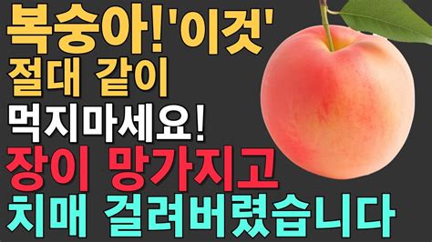 복숭아와 상극인음식 Top 3 복숭아를 절대로 이것과 같이 먹지마세요 장이 망가지고 치매 길립니다 복숭아와 같이 먹으면 더