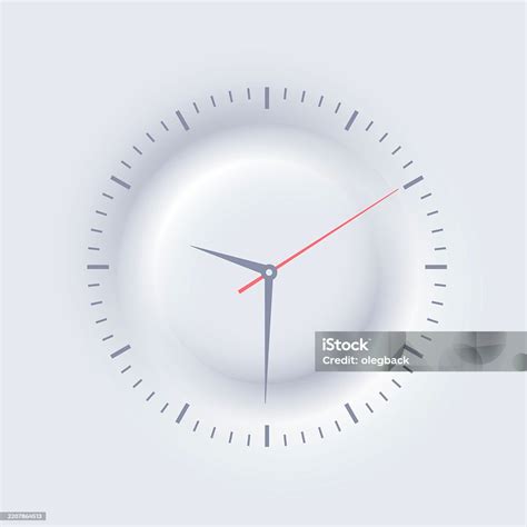 심플한 아워 마크와 모던한 디자인의 미니멀한 원형 벽시계 밝은 회색 배경에 Neomorphism 스타일의 우아한 아날로그 시계 벡터 일러스트 레이 션 3차원 형태에 대한