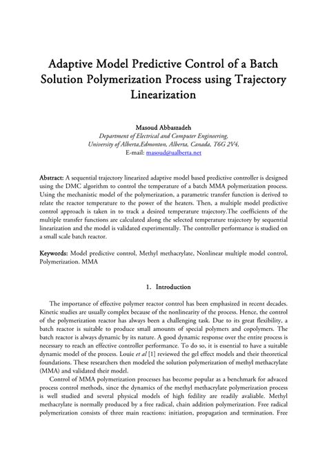 pdf adaptive model predictive control of a batch solution