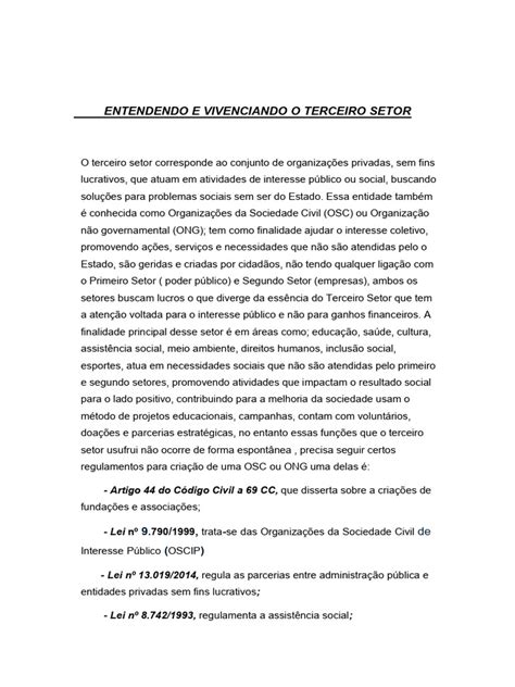 O Terceiro Setor E Suas Organizações Pdf Organização Não Governamental