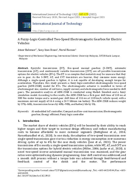 pdf a fuzzy logic controlled two speed electromagnetic gearbox for