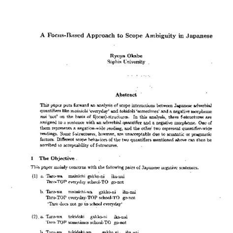 A Focus Based Approach To Scope Ambiguity In Japanese Acl Anthology