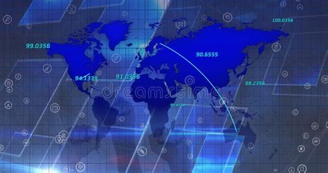 Image Of Network Of Digital Icons And Multiple Numbers Over World Map